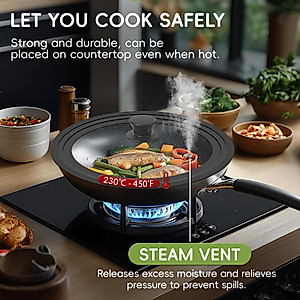 CasaCulina Universal Lid for Pots, Pans and Skillets, Tempered Glass Lid with Heat Resistant Silicone Rim Fits 10'', 11'', 12'' Diameter Cookware, Replacement Lid for Frying Pan & Cast Iron Skillet