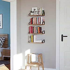 Wallniture Braga Floating Shelves for Wall Decor, Bookshelf Living Room Decor, Bathroom Organizer & Wall Shelves, Kitchen Organization, Burnt Finish Set of 4