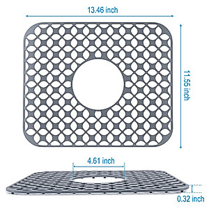 LucyPhy Silicone Sink Mat for Kitchen Sink Good Grips Non-slip Sink Protector Sink Mat Grid for Bottom of Farmhouse Sink(Pattern B,Centre hole,2PCS)