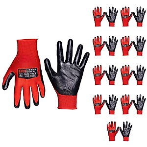 GH Heavy Duty Nitrile Reusable Work Gloves, All Purpose Work Gloves with Cut Resistant Palm, Gloves for Tasks Needing Hand Protection, 10-Pack (Red), Large