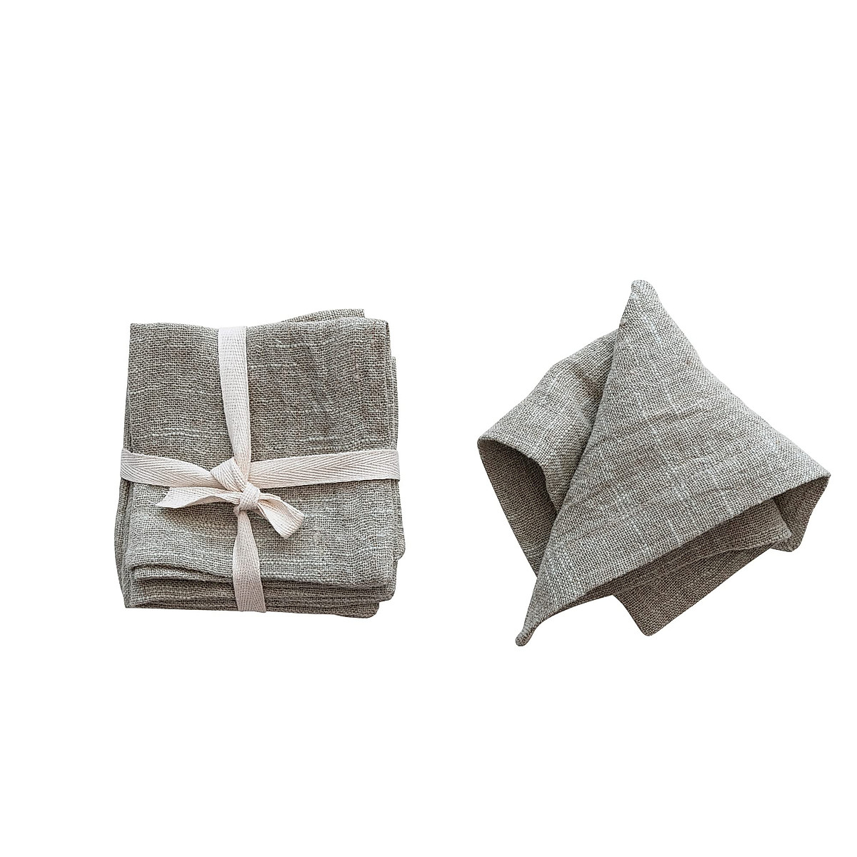 Creative Co-Op Farmhouse Square Linen and Cotton Cocktail Napkins, Set of 4, Sage