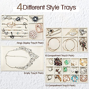 16 Pcs Small Stackable Jewelry Organizer Trays for Drawers, 8.3x5x1 Inch Small Velvet Jewelry Closet Dresser Inserts Divider Rings Earring Storage Display Gift for Women Girl Wedding Birthday (Beige)