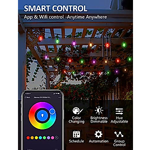XMCOSY+ Outdoor String Lights, 98 Ft Smart RGB Patio Lights, App & WiFi Control LED String Lights Works with Alexa, IP65 Waterproof Color Changing RGBW Outdoor Lights with 30 Dimmable LED Bulbs