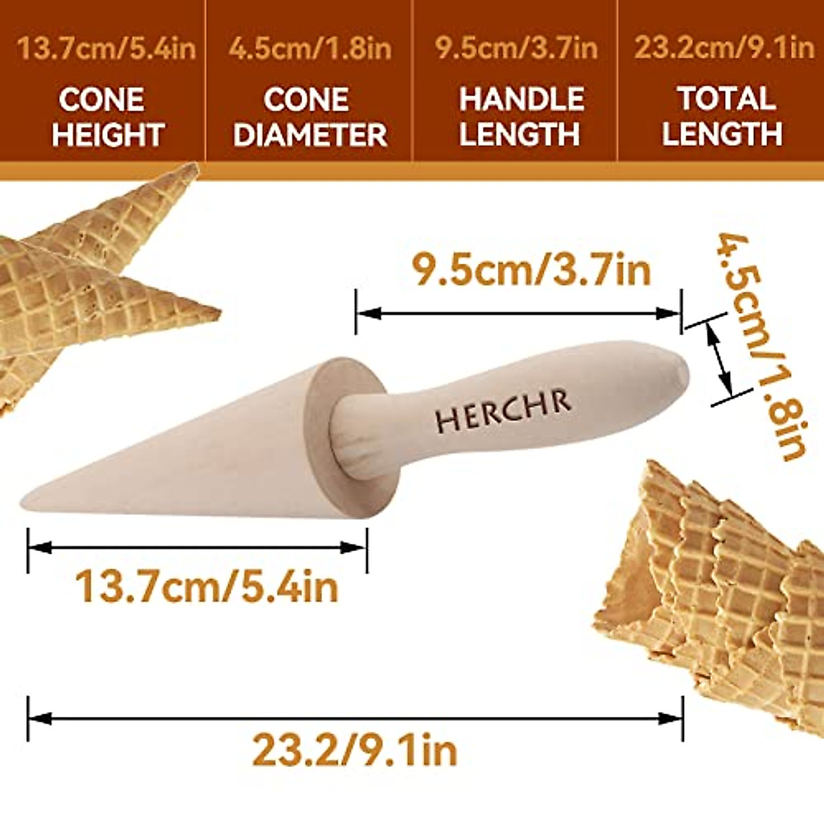 Wood Cone Roller Pizzelle Roller Krumkake Ice Cream Cone Roller Mold Natural Waffle Cone Roller Wooden Mini Waffle Cones Pastry Decorating Baking Tool
