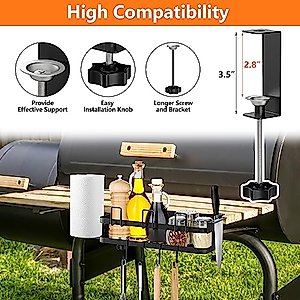 Bizzoelife Griddle Caddy for Fire Pit Utensils Condiment, Grill Accessories with Paper Towel Holder, BBQ Caddy with Holders and J-hooks for Cups, Scissors, Turners, Easy Install, Space Saving, Black