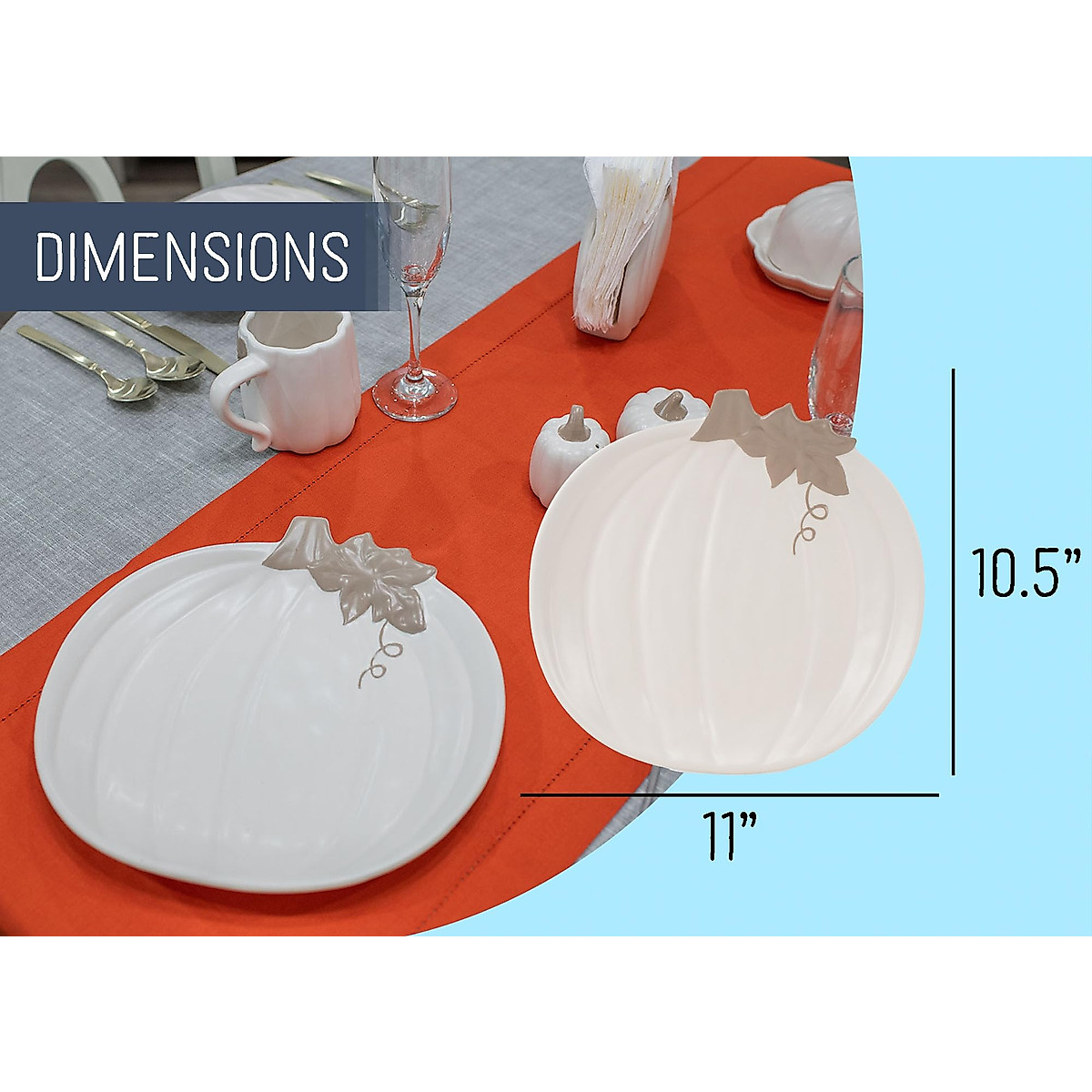 Nat & Jules Pumpkin Shaped 11 x 10.5 Inch Ceramic Large Serving Platter: Perfect for Thanksgiving, Halloween and Indoor Fall Table Décor & Centerpieces, White