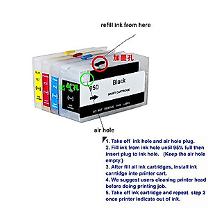 UniPrint 4pcs No.950 951 Empty Refillable Ink Cartridge Compaitble for Pro 8100 8600 8610 8620 8630 8680 8615 8625 8640 8660 8616