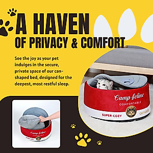 PECHVINO Can-Shaped Cat Bed – Ramen Bowl Cat Bed with Cover | Cute Enclosed Cat Bed with Ultra-Soft Cushion, Private & Cozy Design for Cats & Small Dogs