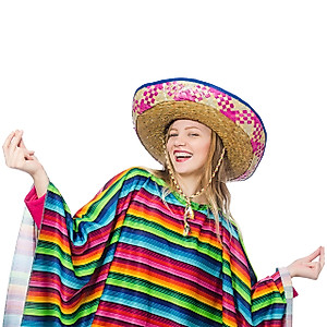 Skeleteen Mexican Serape Poncho Costume - Cinco De Mayo Mexican Fiesta Ponchos for Adults and Kids