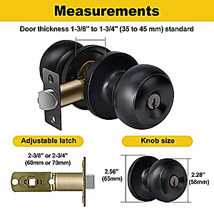 CML Hardware Matte Black Keyed Entry Door Knob for Entrance, Exterior and Interior Use, Round Ball Handle, Stainless Steel