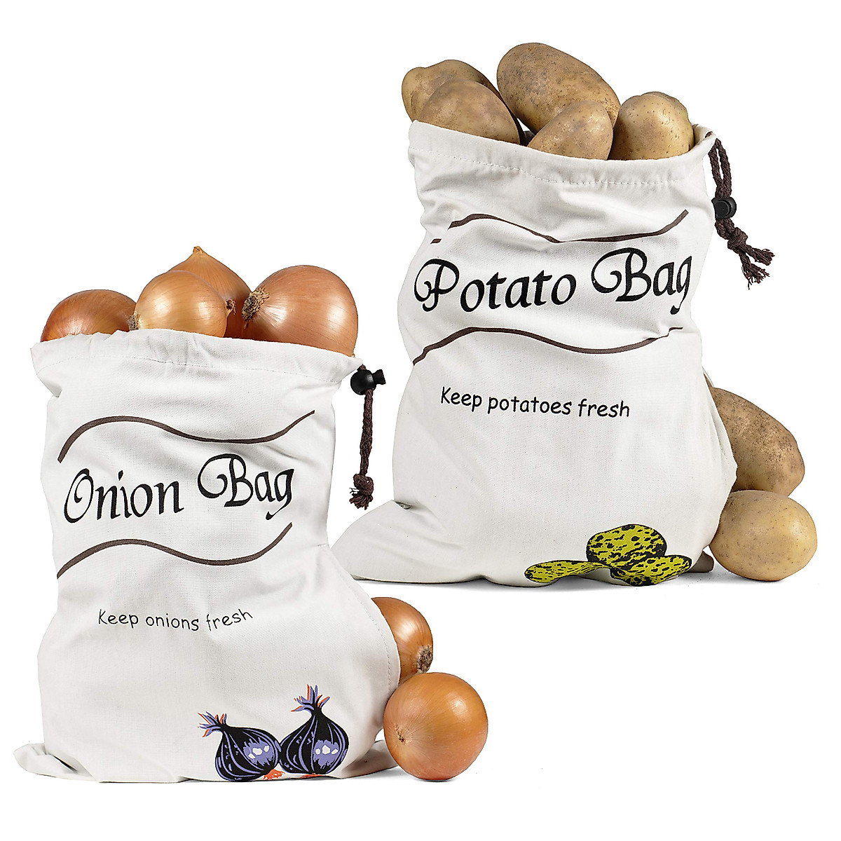 Reusable Storage Bags - Onion Holder Potato Storage Zipper Sprout Free Cotton Bag - Eco-Friendly Vegetable Storage for Fresh Potato & Onion