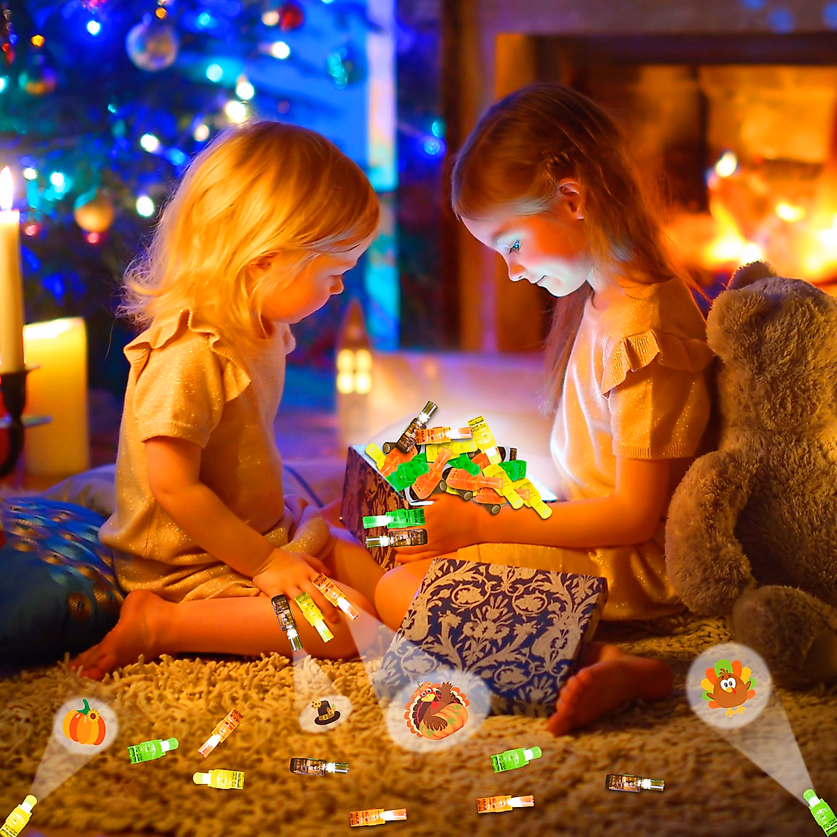 Fall Thanksgiving Party Favors, 24PCS LED Light Up Finger Lights-Turkey Pumpkin Pattern Glow in the Dark Toys Bulk for Boys Girls Harvest Class Exchange Gifts Reward Prizes Thanksgiving Party Supplies