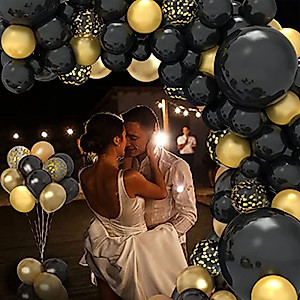 XIYAO Black and Gold Birthday Decorations Happy Birthday Backdrop 60th with 108PCS Black and Gold Balloon Garland Kit Photo Backdrop Background for Birthday Party Decoration Supplies