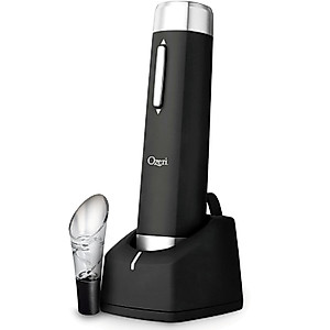 Ozeri Prestige Electric Wine Bottle Opener with Aerating Pourer, Foil Cutter and Elegant Recharging Stand