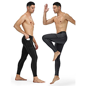 Runhit Compression Pants Men Leggings with Pocket Running Tight for Men Workout Athletic Sweat Jogger Pants Thermal Winter Base Layer Black 2 Pack 3XL