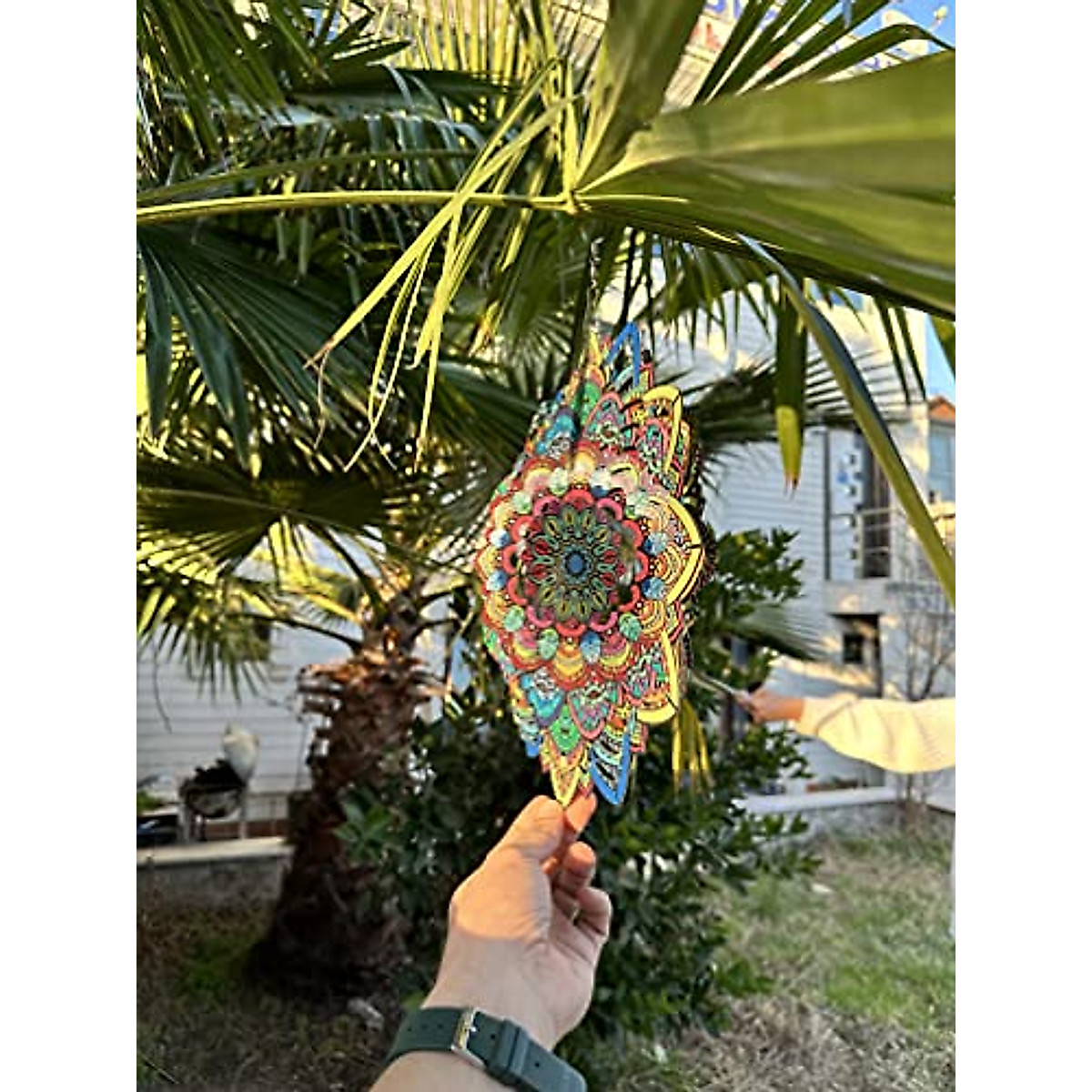 Mandala Wind Spinners for Yard and Garden, 3D Stainless Steel Hanging Spinner for Outdoor & Indoor Decorations, 360 Degree Swivel, 12 inch Spinner