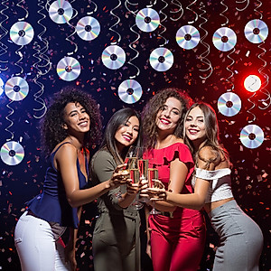 60 pcs 90's Party Decorations Retro 90s Theme Party Hanging Swirls CD Disco Cutout Wall Decor Sign with Hanging Swirls Ceiling for Music Party 1990's 2000s Birthday Party Favors Supplies