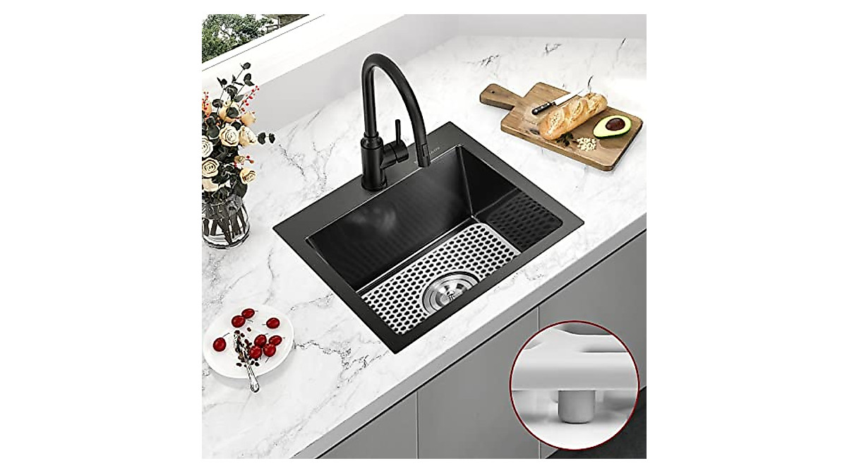 Burchain 17 x 15 Inch Drop-in Kitchen Sink - Durable Black Stainless Steel