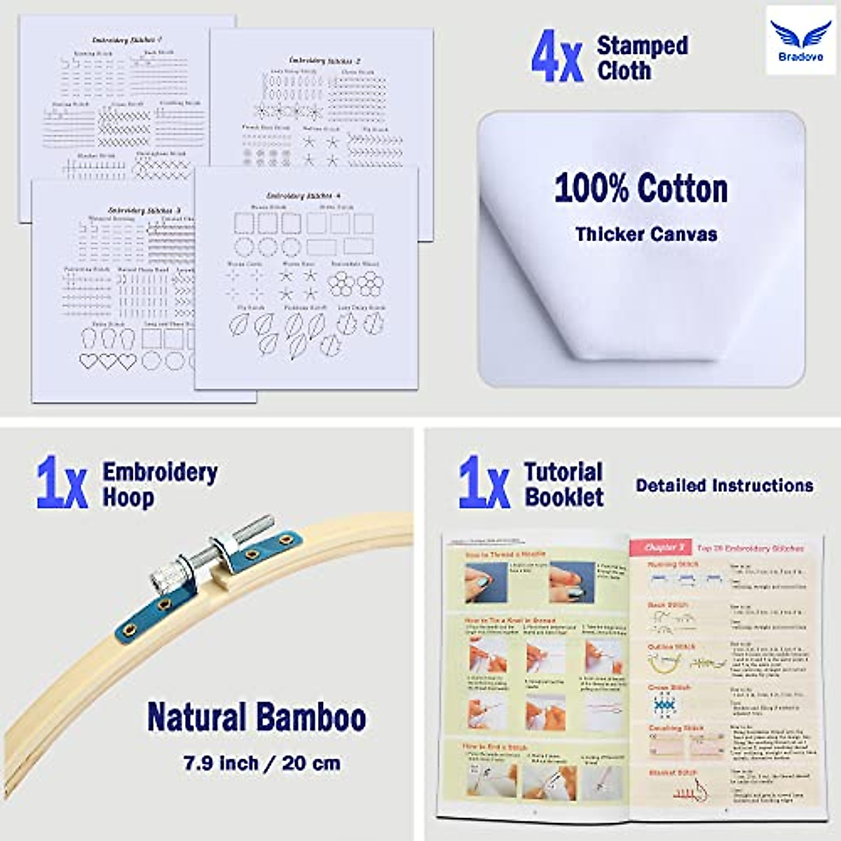 4 Set Embroidery Stitches Practice Kit, Embroidery Kit for Beginners with Embroidery Patterns, Beginner Embroidery Kit, Crewel Embroidery Kits for Adults, Hand Embroidery Kit, Embroidery Kit for Kids