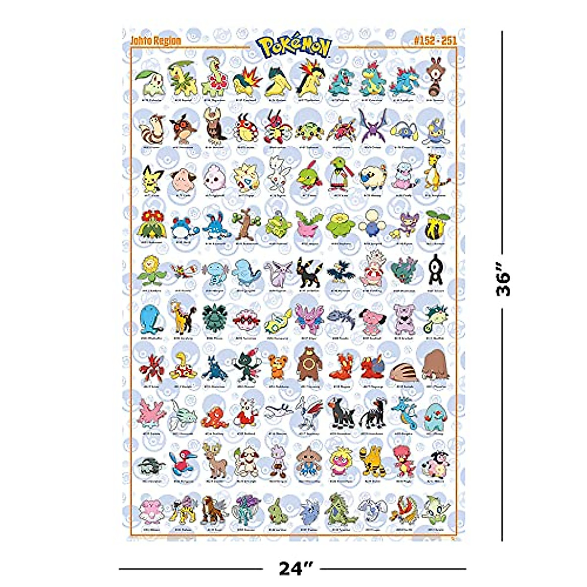 Pokemon - TV Show/Gaming Poster (100 Johto Region Pokemon) (Size: 24" x 36")