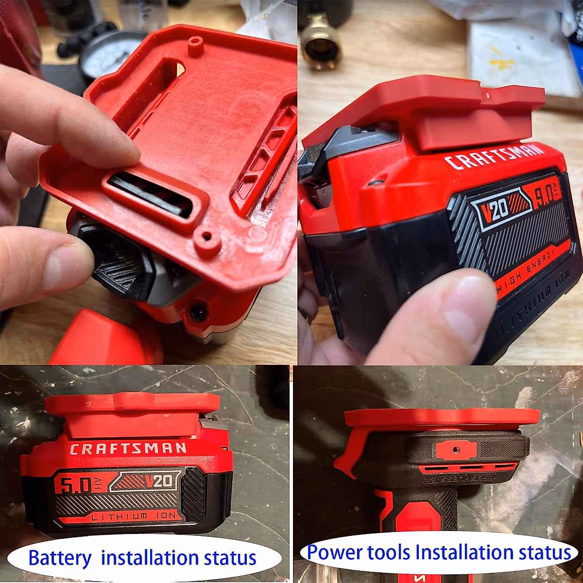 SZWJT-LV 5 Pack Battery Holder for Craftsman 20V Battery Mounts Dock Holder (w/10 Screws, No Battery) and 2 Pack Tools Drill Mount Holder Fit for V20 Craftsman 20V Li-ion Drill((No Tool)