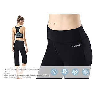 HISKYWIN 17"/23"/27"/29"/31"/33"/35" Inseam Capri/Petite/Regular/Tall Length Women's Straight Leg Yoga Pants Zip Pocket HF604-Black-M