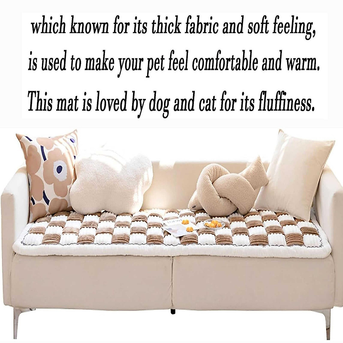 Large Plaid Square Pet Mat Bed Couch Cover - Waterproof Blanket Dog Bed Cover Pet Blanket for Large Dogs - Funnyfuzzy Cream-Coloured - Funny Fuzzy Couch Cover