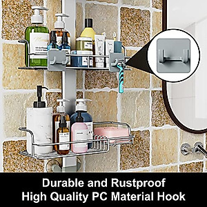 Thideewiz Hanging Shower Caddy over Shower Head Aluminum Alloy Rustproof with Built-in Soap Holder, Bathroom Shower Shelf Organizer Storage Rack Shampoo Holder with Movable 2 Hooks, 3 Tier