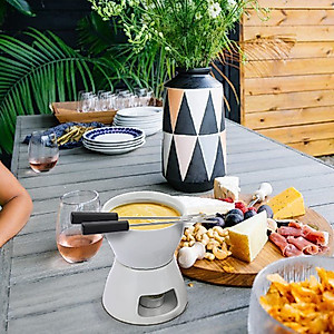 BSTKEY 400ML Ceramic Butter Warmer Set with 4 Forks, Fondue Pot Melting Pot Set, Melt Hot Pot Bowl Set For Cheese Chocolate Butter Caramel