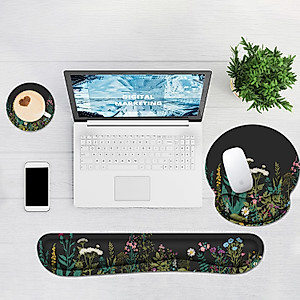 Ergonomic Mouse Pad with Wrist Rest and Keyboard Wrist Rest, Memory Foam Wrist Rest for Computer Keyboard, Easy Typing, Pain Relief, Mouse Pad Wrist Support for Gaming,Office, Laptop, Black Flower
