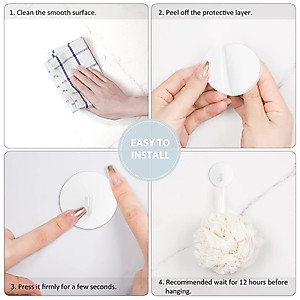VIS'V Adhesive Hooks, White Round Self Adhesive Wall Hooks Small Stick on Hooks Waterproof Heavy Duty Stainless Steel Shower Sticky Towel Hooks for Bathroom Kitchen Livingroom Camper - 4 Pcs