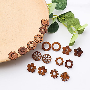 DoreenBeads 30Pcs Natural Wooden Stud Earrings Posts with Loop for Jewelry Making- Ring Shaped Wood Earring Posts with Ear Backs for Women DIY Earring Making Personalized Jewelry Findings