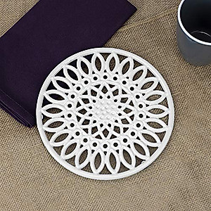 Home Basics Sunflower Collection, Heavy Duty Cast Iron Trivet, Elevated Base Kitchen Countertop & Dinning Room Table, (3, White)