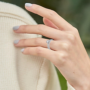 1.0 ct Cushion Cut Engagement Wedding Ring Set, Classic Halo Moissanite Bridal Set Engagement Rings For Women 925 Sterling Silver Promise Wedding Ring, Size 4.5