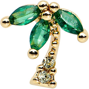 Body Candy Womens 20G Steel L Shaped Nose Ring Green Accent Palm Tree Nose Stud Body Piercing Jewelry 7mm