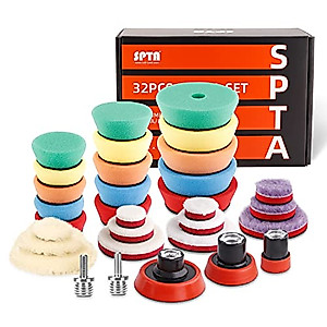 SPTA Mini Polishing Pads, 25mm 50mm 80mm Detailing Polishing Pads Car Detailing Kit Vehicle Buffing Pads Preserving Wax & Polishing Pads Paint Polishing Applicator (32Pcs) For mini Polisher -XBP123M58