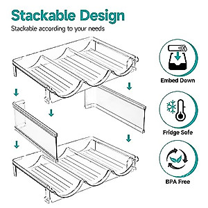Sbosbo Water Bottle Organizer, Stackable Bottle Storage Rack, 4 Pack Water Bottle Holder for Kitchen Fridge Cabinet Organization and Storage, Plastic Wine Rack/Drink Bottle Holder