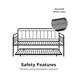 DHP Winston Metal Daybed and Roll Out Trundle, Sturdy Metal Frame, Multifunctional Piece, Black - Twin