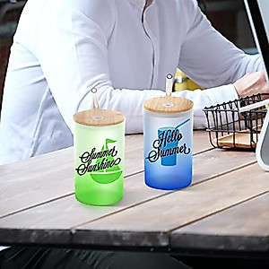 Stamp colour Sublimation Glass Cans Blanks Straight Skinny Tumbler 16 OZ Colorful 5 pcs With Bamboo Lid and Clear Glass Straw for Mug Tumbler Heat Press Machine Iced Coffee,Juice,Soda,Drinks