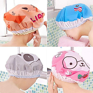 Aysekone 5 Pieces Cartoon Animals Waterproof Elastic PEVA Shower Caps Bath Caps Bathing Bathroom Hats Bathroom Accessories for Women and Girls