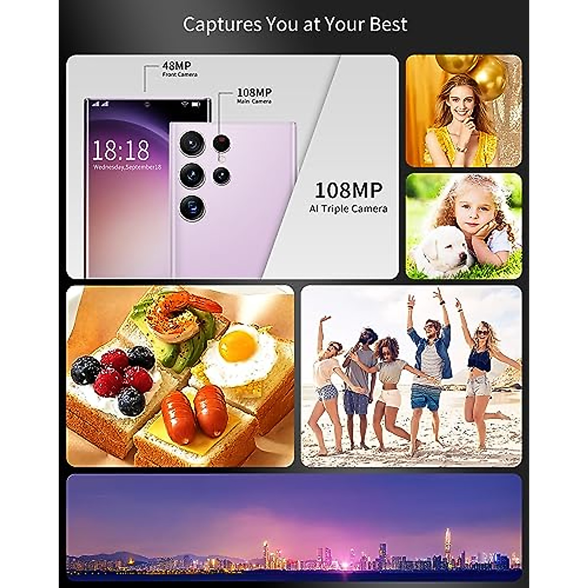 4G Unlocked Cell Phones,6G+256GB Dual Sim Smartphone, C23 Unlocked Mobile Phone with 7.3inch Waterdrop Screen, Android Phone 48+108 MP | 8000mAh | Fingerprint Lock & Face ID | US Version (Green)