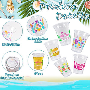 GuassLee 50 Luau Cups for Hawaiian Luau Party Decorations, 12 OZ Tiki Tropical Plastic Disposable Cups for Pool Flamingo Tiki Birthday Party Decor Supplies