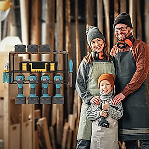 LIANTRAL Power Tool Organizer Wall Mount, Set of 2 Power Tool Rack Floating Tool Shelf for Electric Cordless Drill Heavy Duty Tool Holder with Wood Storage Board