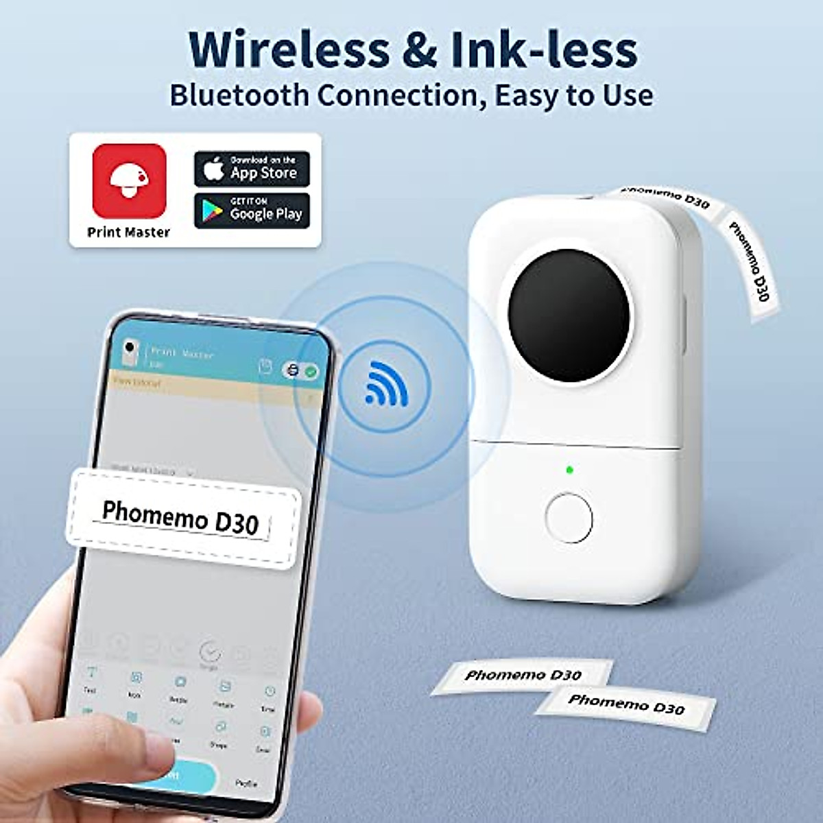 Mini Label Maker, Compatible with Phomemo D30 Label Maker Machine with 3 Tapes, Small Bluetooth Labelers Sticker Maker, Portable Wireless Label Printer Lots Fonts Available for Phone Office Home
