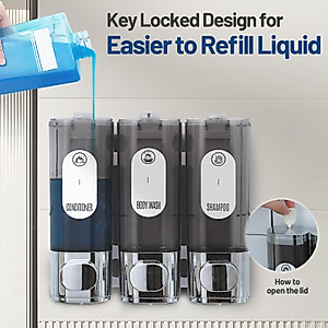 Shampoo and Conditioner Dispenser,Lanrritoire Shampoo Dispenser for Shower no Drill Wall-Mounted,Shampoo and Body wash Dispenser for Bathroom,Shower soap Dispenser Wall Mounted,3 * 300ml