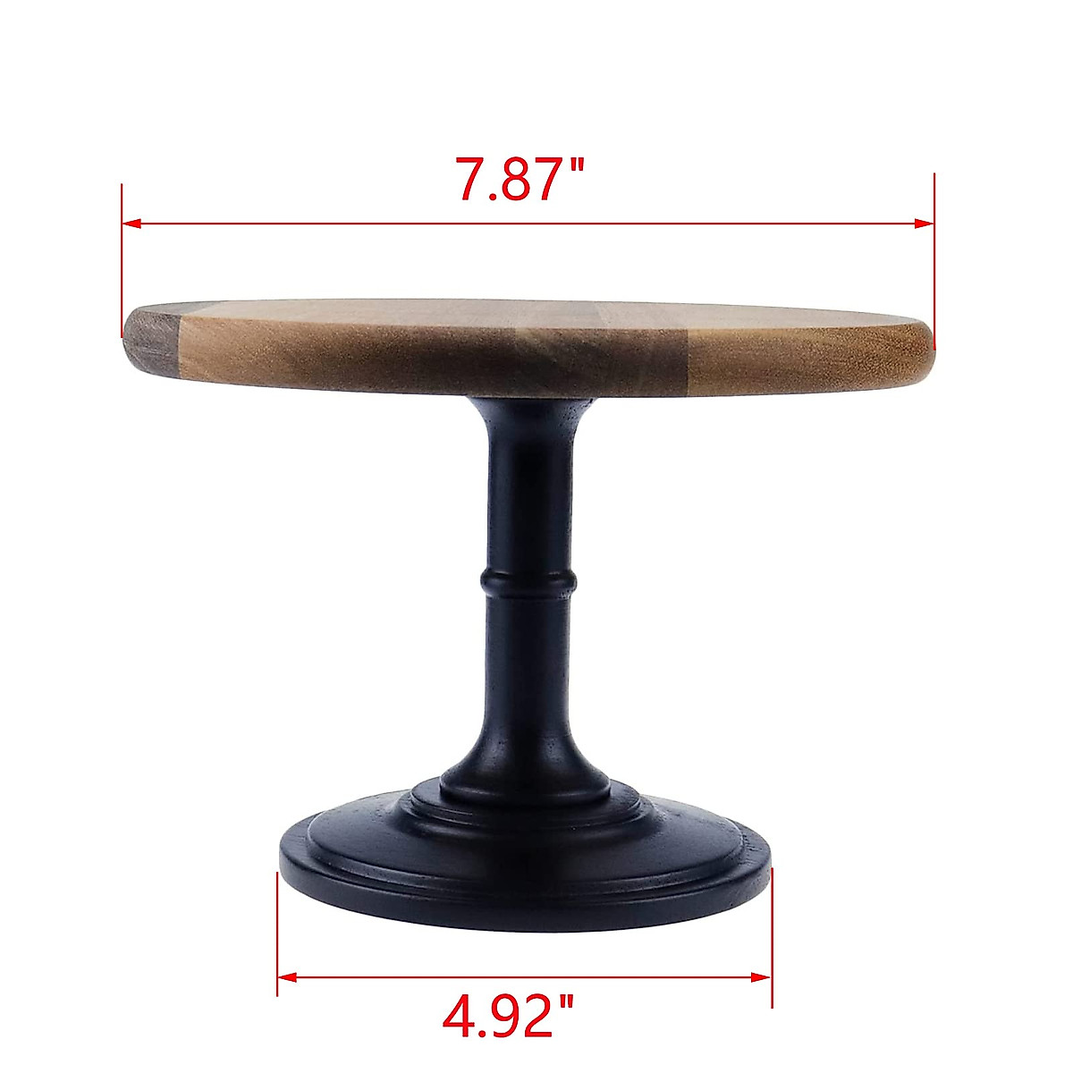 MY MIRONEY 7.87" Wooden Cake Stand Rustic Cake Holder with Black Base Round Cupcake Holder Wedding Cake Pedestal Stand for Dessert Table, Birthday Party, Home Decor