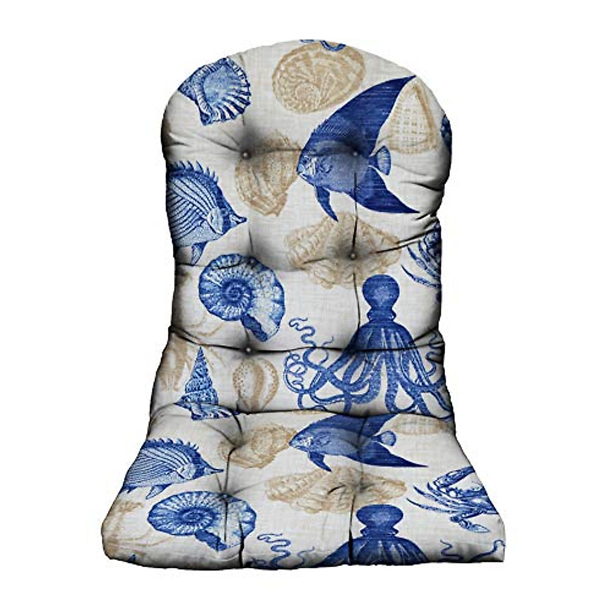 RSH Décor Indoor/Outdoor Decorative Tufted Adirondack Cushions ~ Ocean, Lake, Summer Sunshine, Tropical Beaches & Coastal Living! (1 - Adirondack Chair Cushion, Blue Tan Ivory Crab)