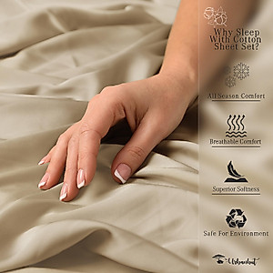 URBANHUT 700 Thread Count Egyptian Cotton Sheets King Size, 4Pc Bed Sheet Set Soft Luxury Bed Sheets for King Size Bed, Sateen Weave Hotel Sheets, 16'' Elasticized Deep Pocket - Sand