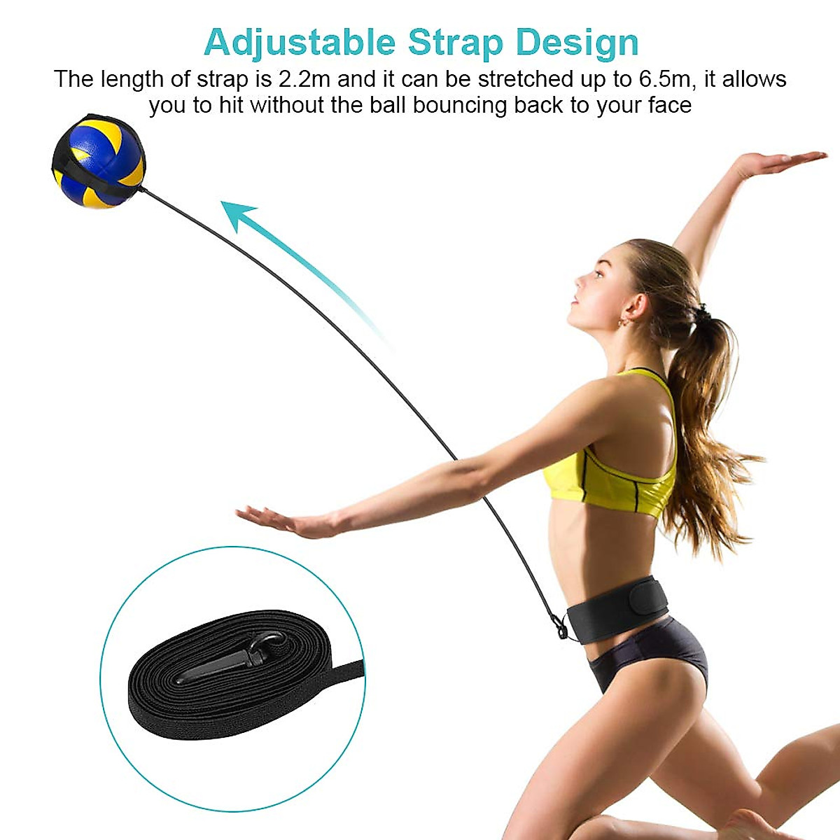 Volleyball Training Equipment Aid, Adjustable Solo Practice Soccer Volleyball Trainer, Volleyball Practice Rope for Serving, Spiking, Swing, Return Ball