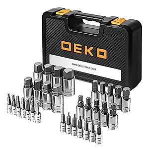 DEKOPRO 32 Pieces Hex Bit Socket Set, 1/4'', 3/8', 1/2'' Drive Socket Set, SAE and Metric, S2 & Cr-V Steel